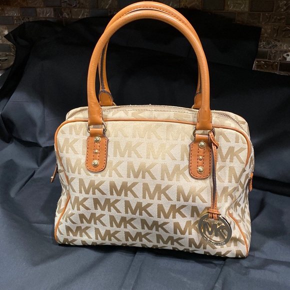 Michael Kors | Bags | Michael Kors Signature Brown Tan Satchel With ...
